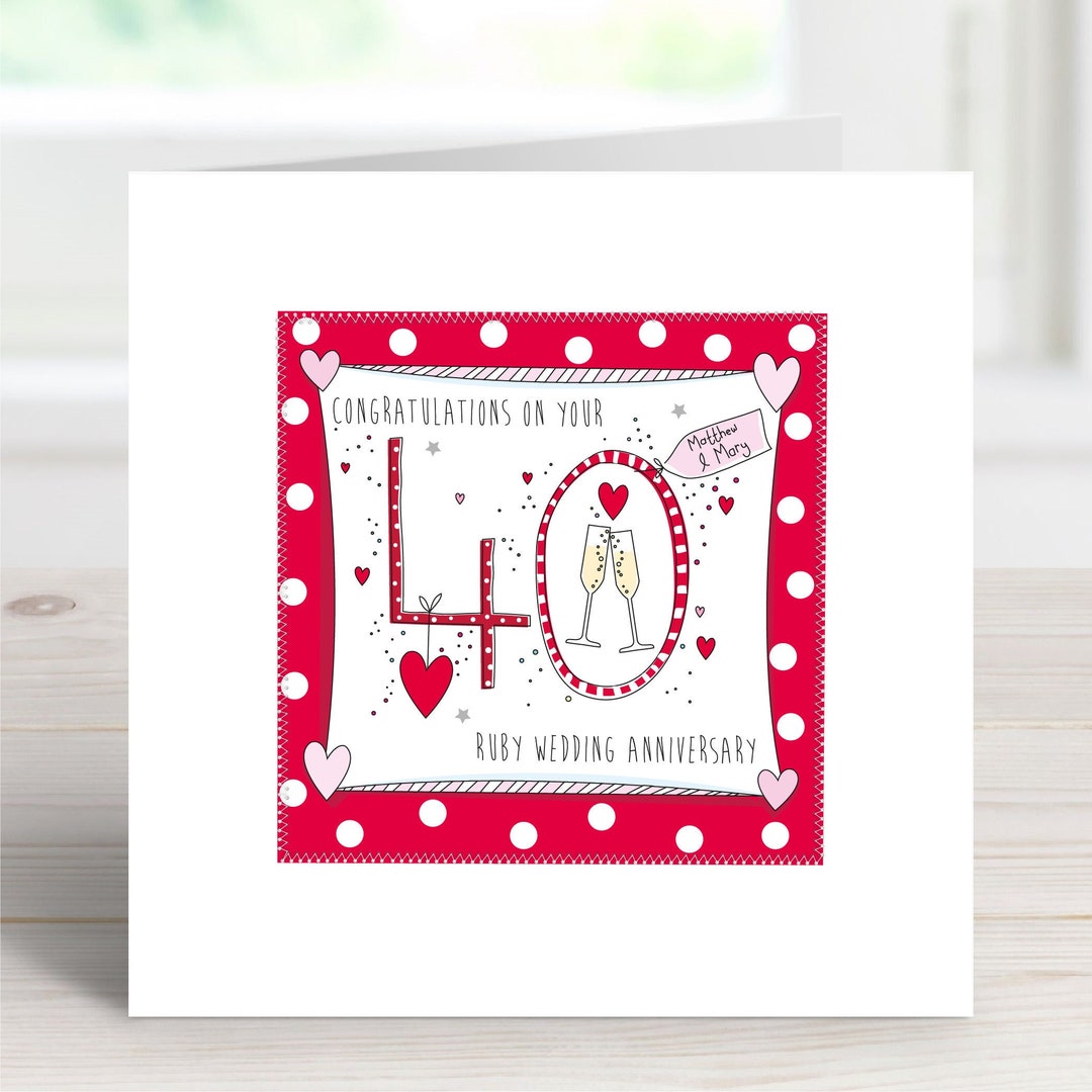 Personalised Handmade Ruby 40th Wedding Anniversary Card - Etsy
