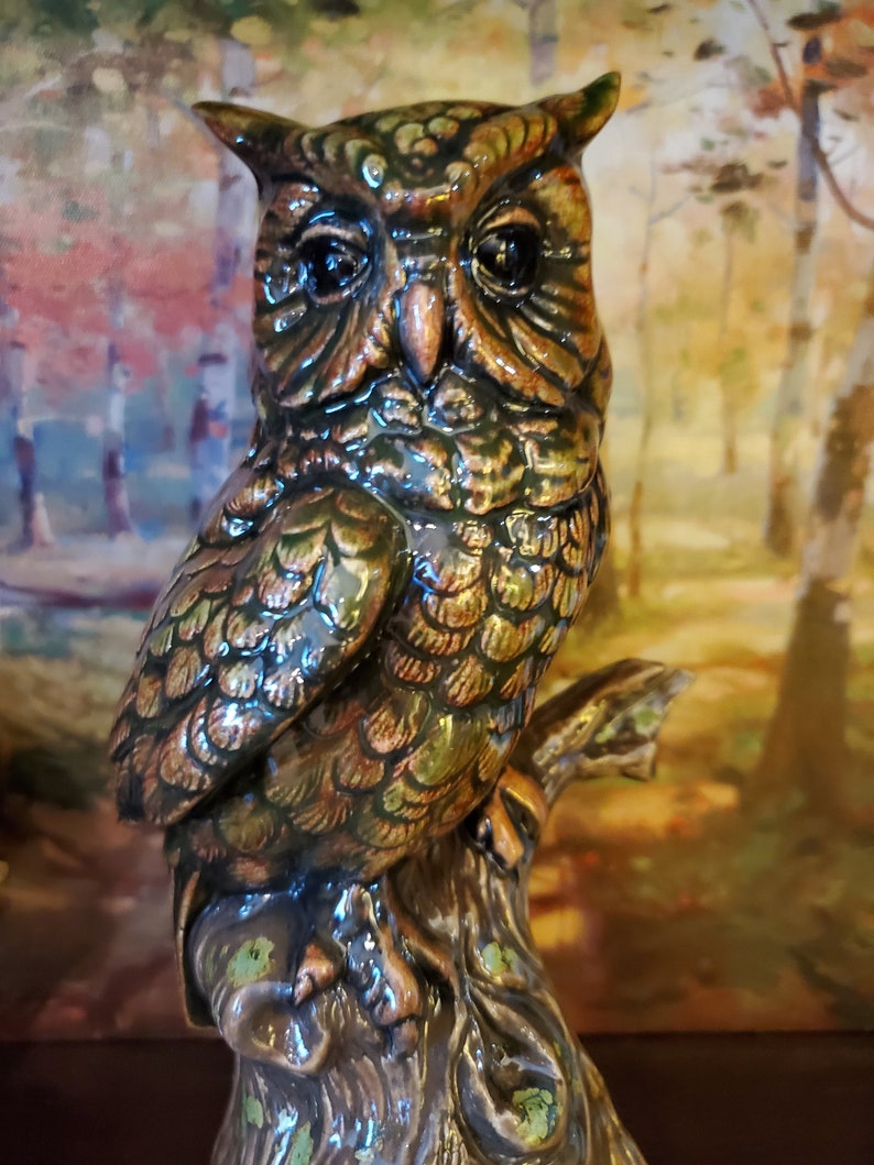 Vintage Style Ceramic Owl on a Stump | Etsy