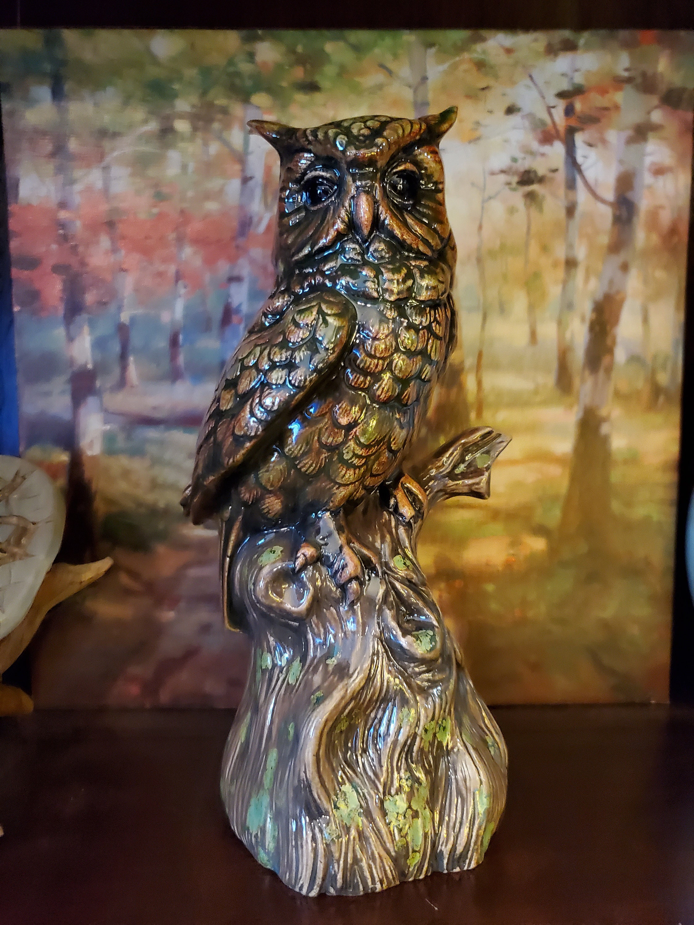 Vintage Style Ceramic Owl on a Stump | Etsy