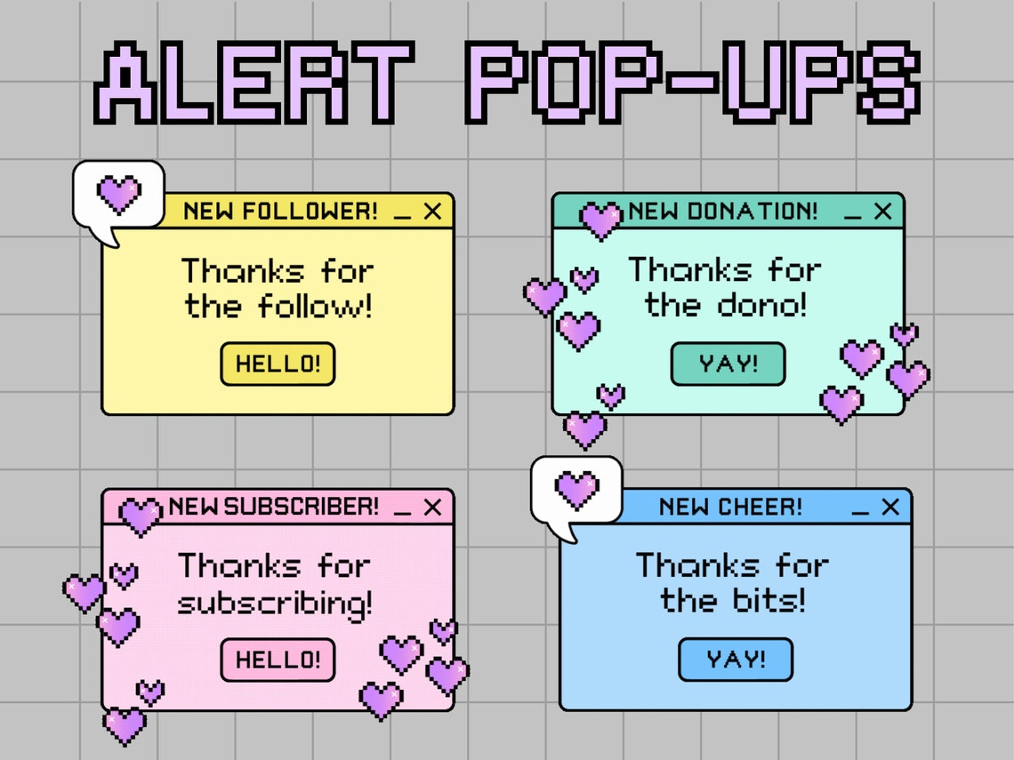 Retro Wave Pixel Pastel Animated Streamer Alert Graphics Pack for Live ...