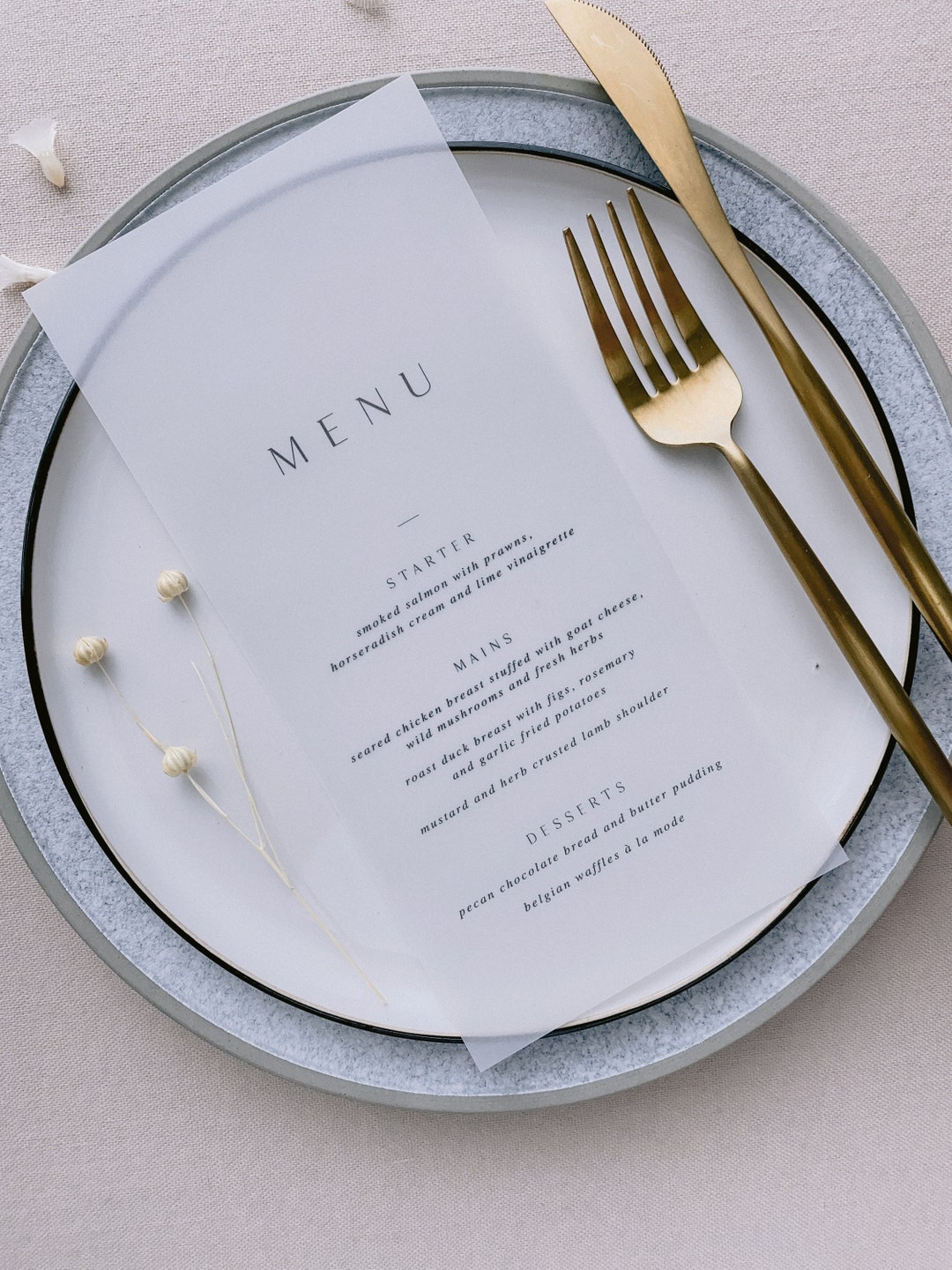 Printed Clear Wedding Menu, Vellum Menus, Minimal Wedding Menus ...