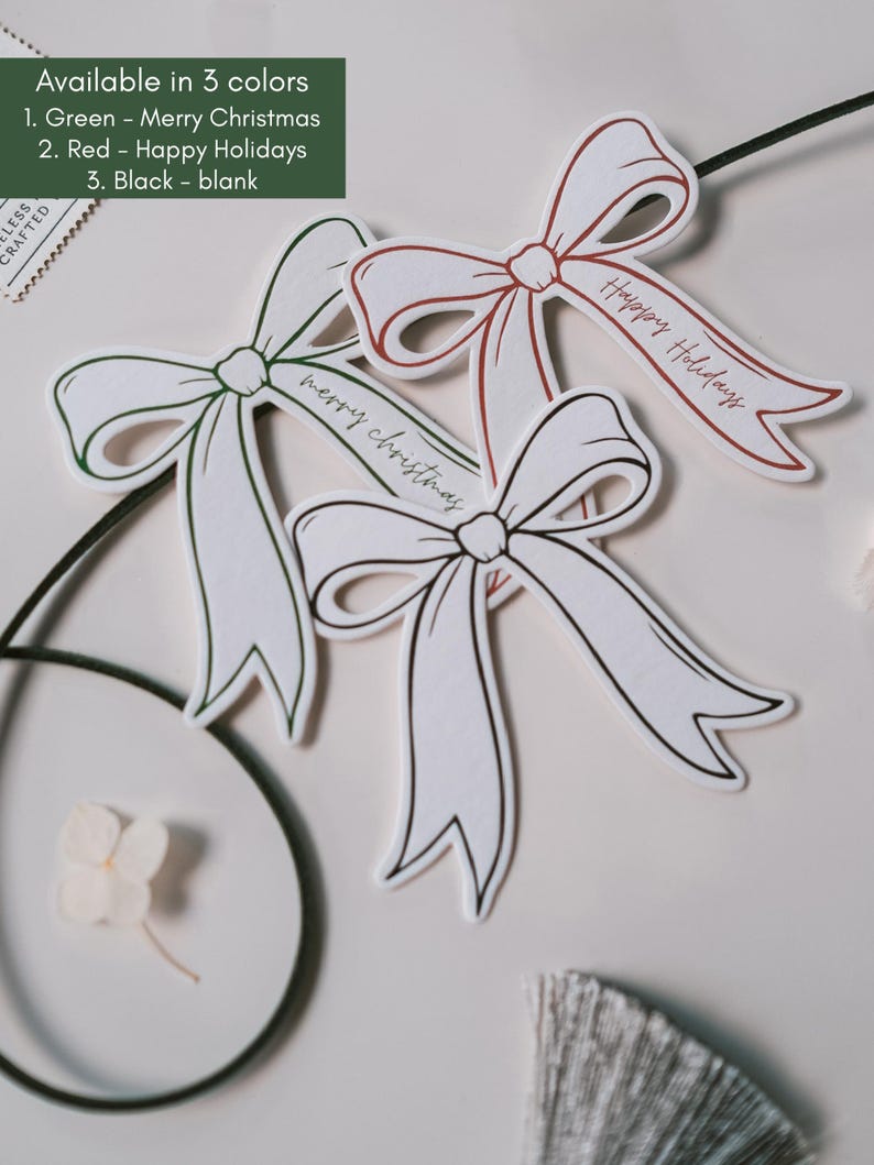 Christmas Bow Gift Tags: Letterpress Cotton Name Tags, Pack of 10 - Etsy