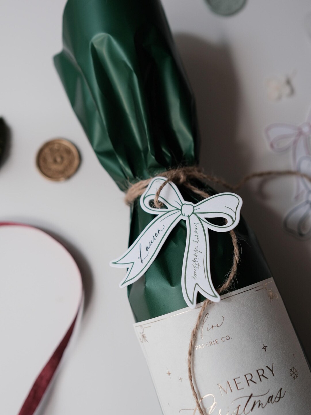 Christmas Bow Gift Tags: Letterpress Cotton Name Tags, Pack of 10 - Etsy