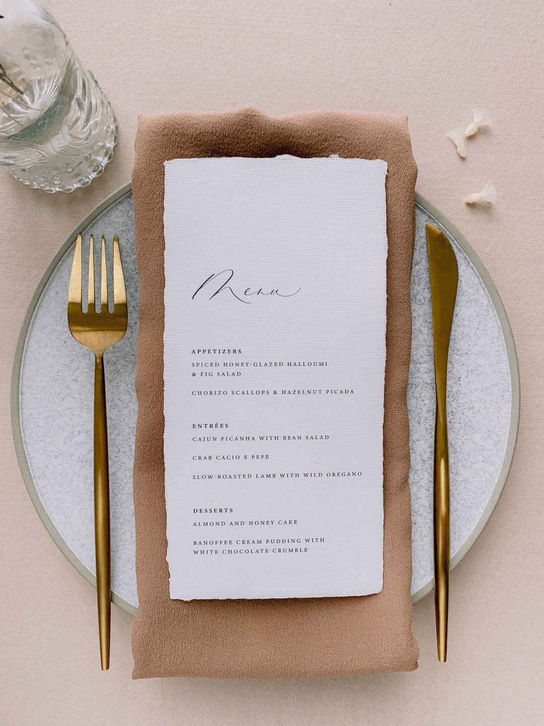 Printed Handmade Paper Wedding Menus, Minimal Wedding Menus Cards ...