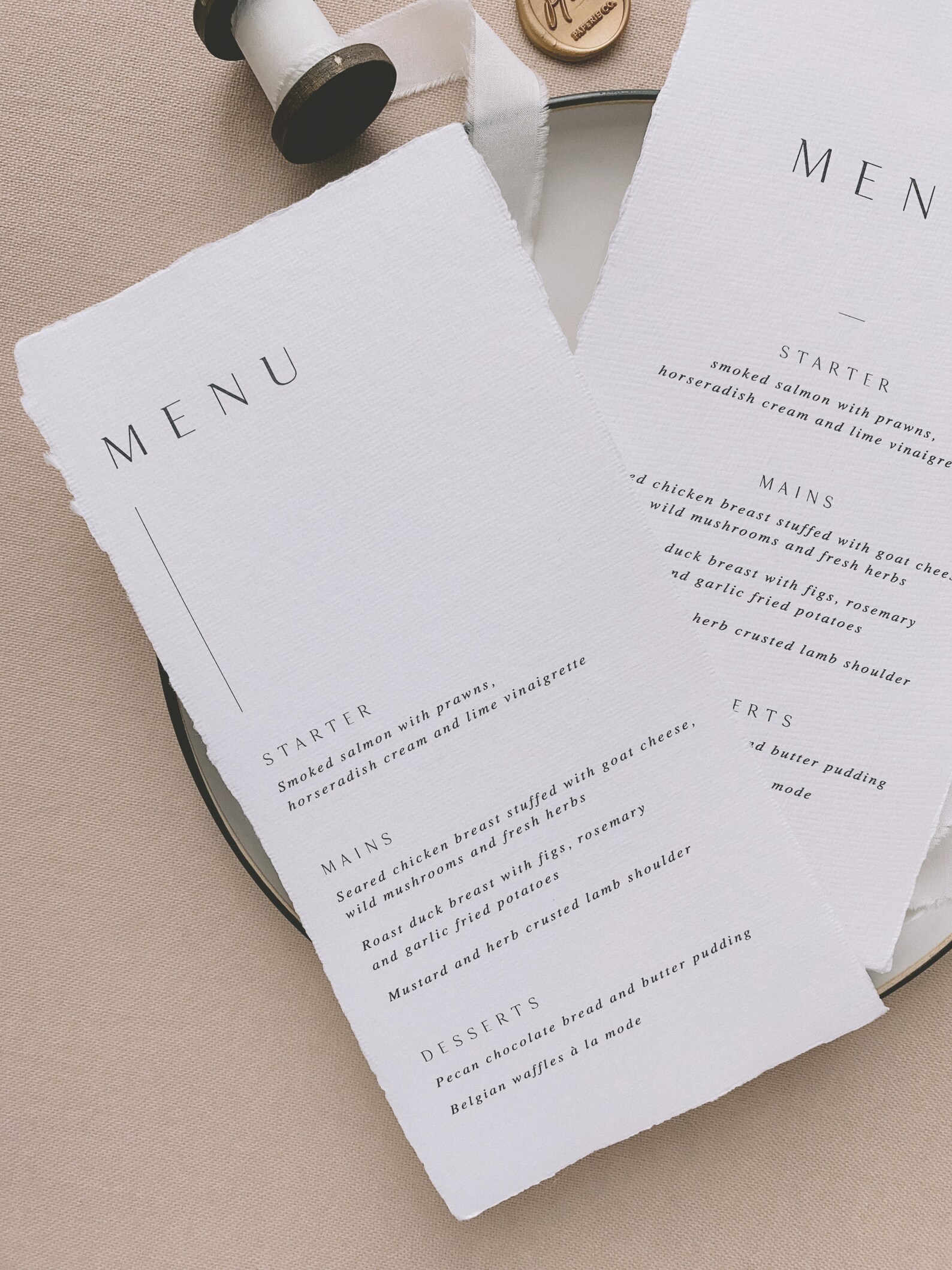 Printed Handmade Paper Wedding Menus Minimal Wedding Menus - Etsy