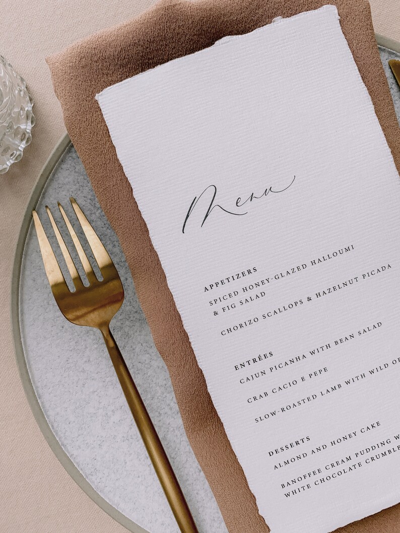 Printed Handmade Paper Wedding Menus Minimal Wedding Menus - Etsy