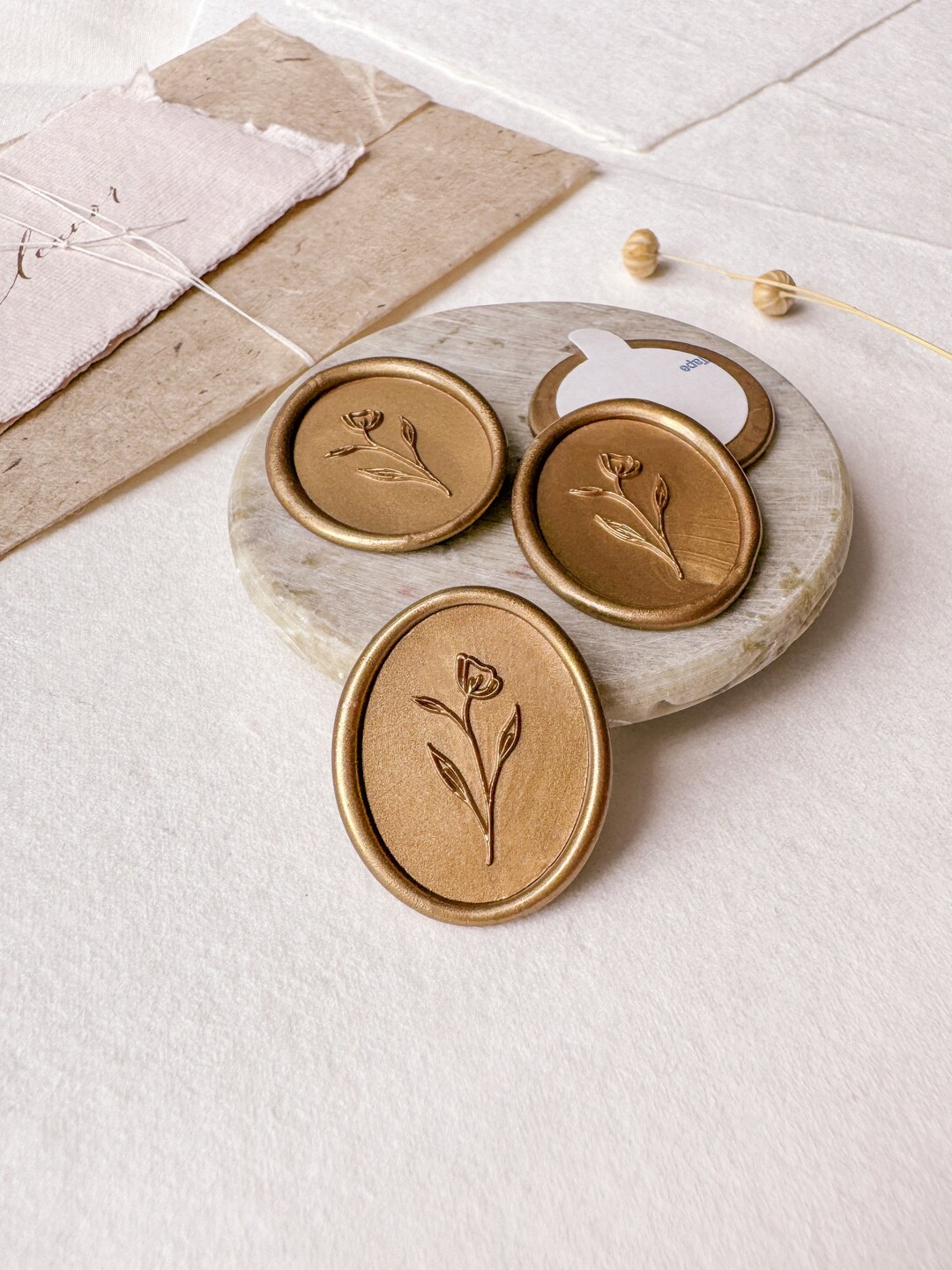 Wax Seal Stickers, Simple Floral Wax Seals, Oval Flower Wax Seals ...