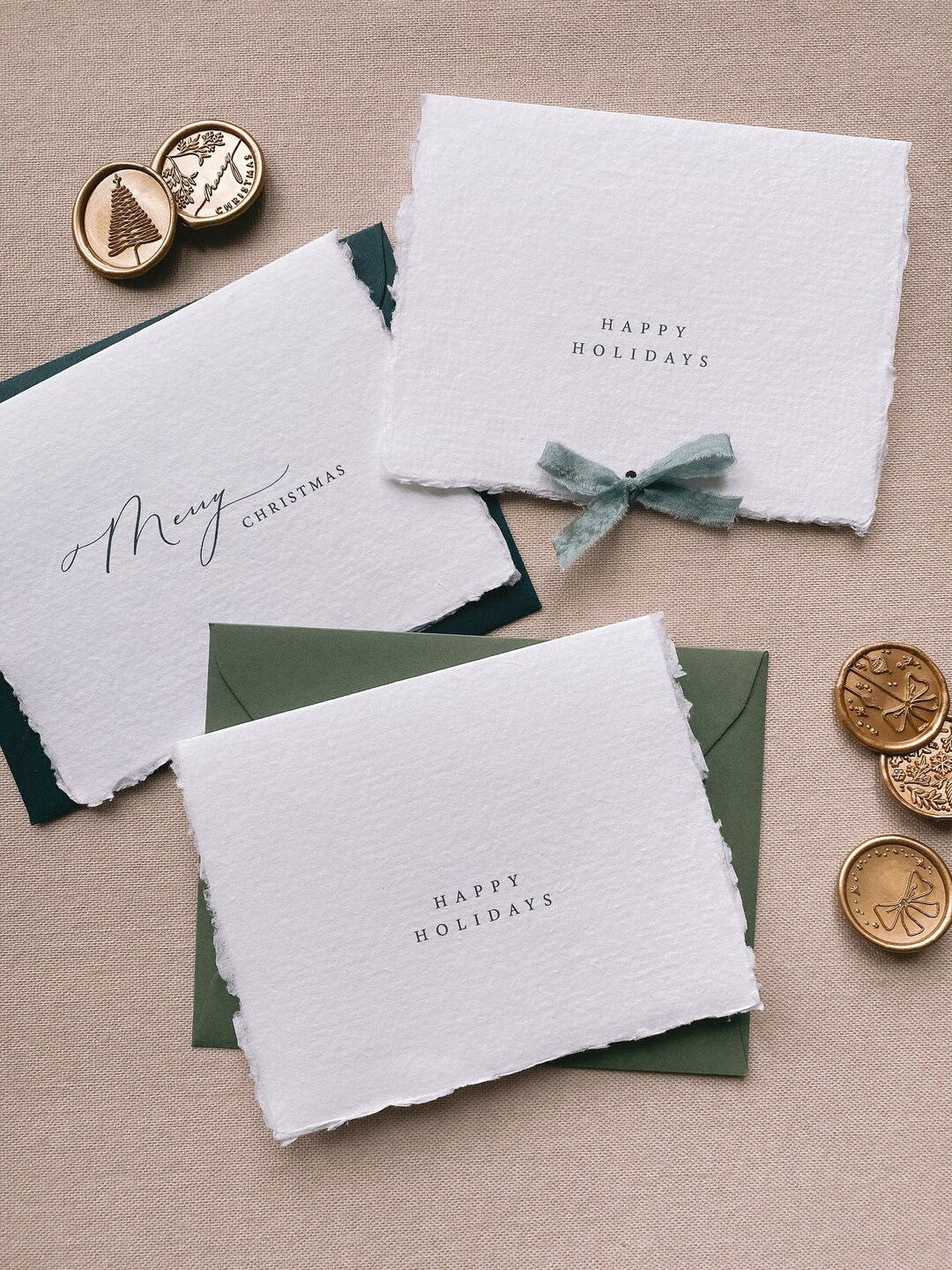 Christmas Cards, Set of 5 Cards Holiday Cards, Handmade Paper Christmas ...