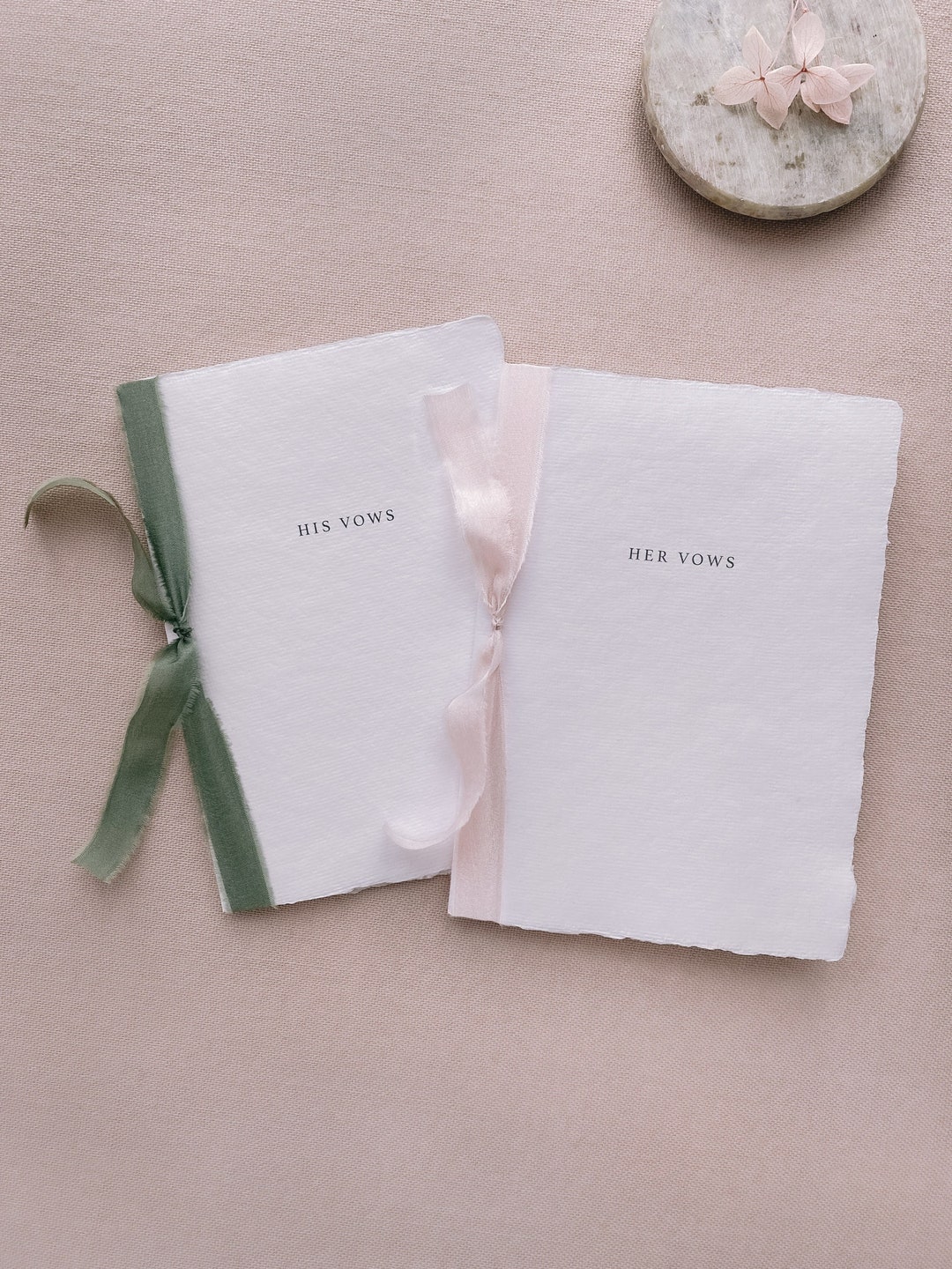 Handmade Paper Vow Books Set of 2, Deckled Edge, Wedding Vow Books, His ...