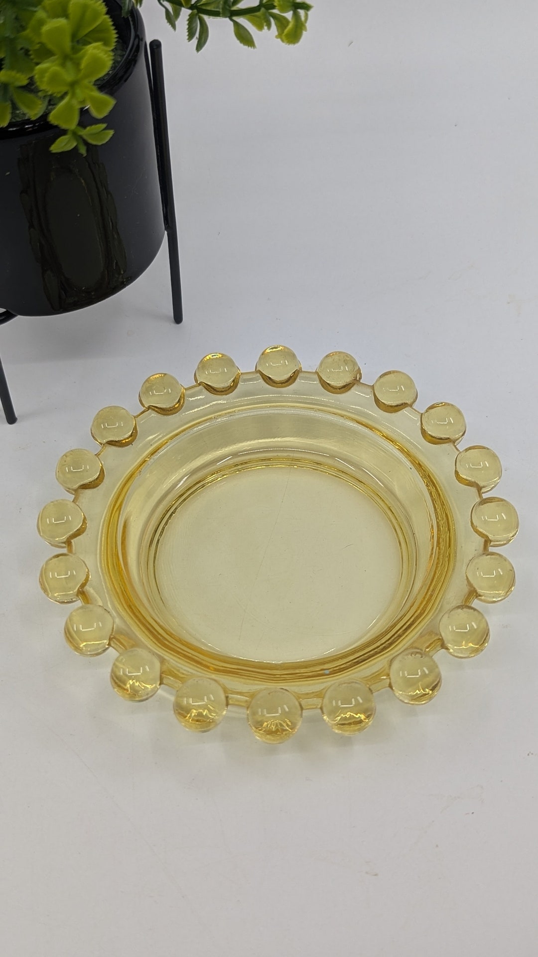 Vintage Imperial Yellow Candlewick Glass Trinket Dish/ashtray ...
