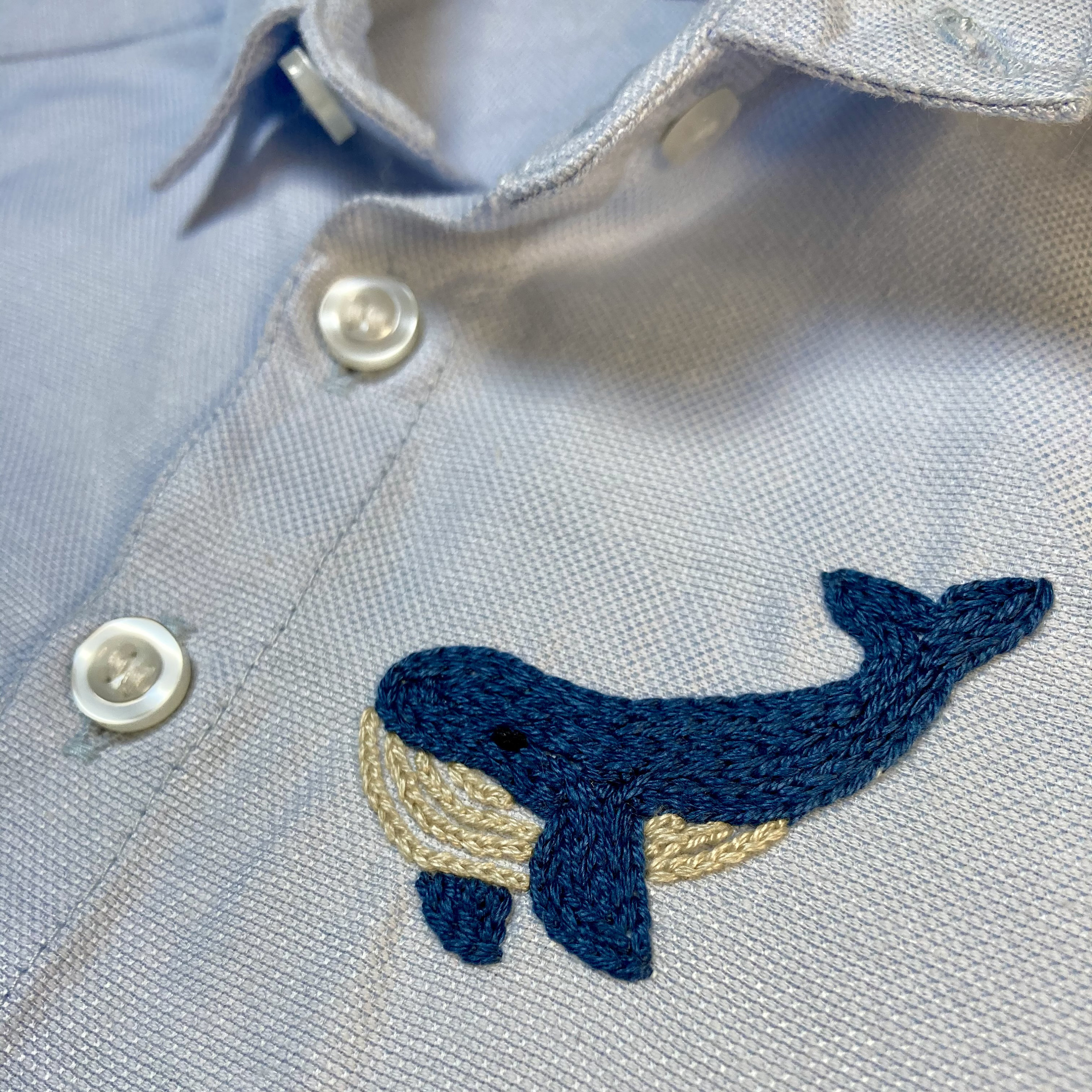 Hand Embroidered Whale on Button Down-baby Shirt | Upcycled Baby ...