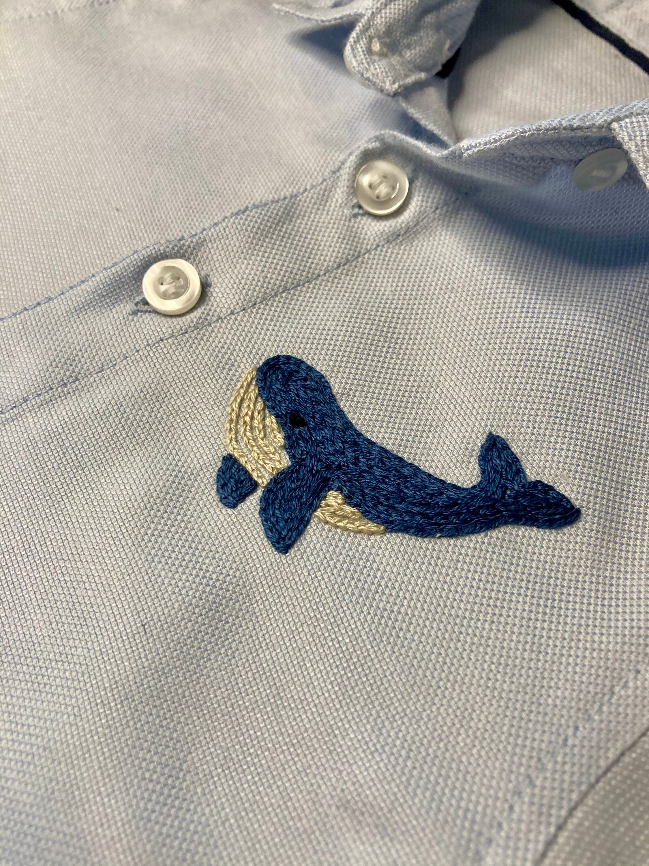 Hand Embroidered Whale on Button Down-baby Shirt | Upcycled Baby ...