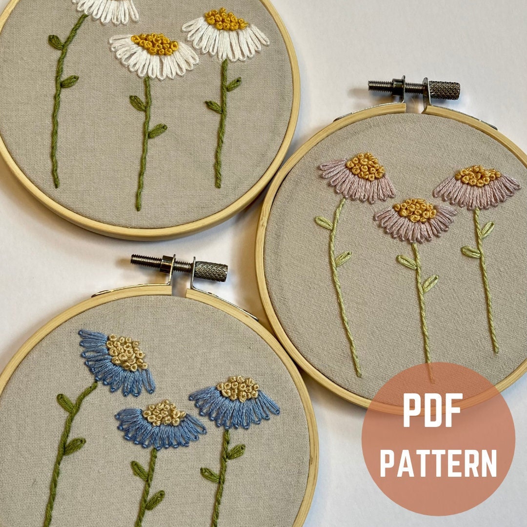 Daisy Trio Digital Embroidery Pattern | Digital Pdf Pattern | Beginner ...