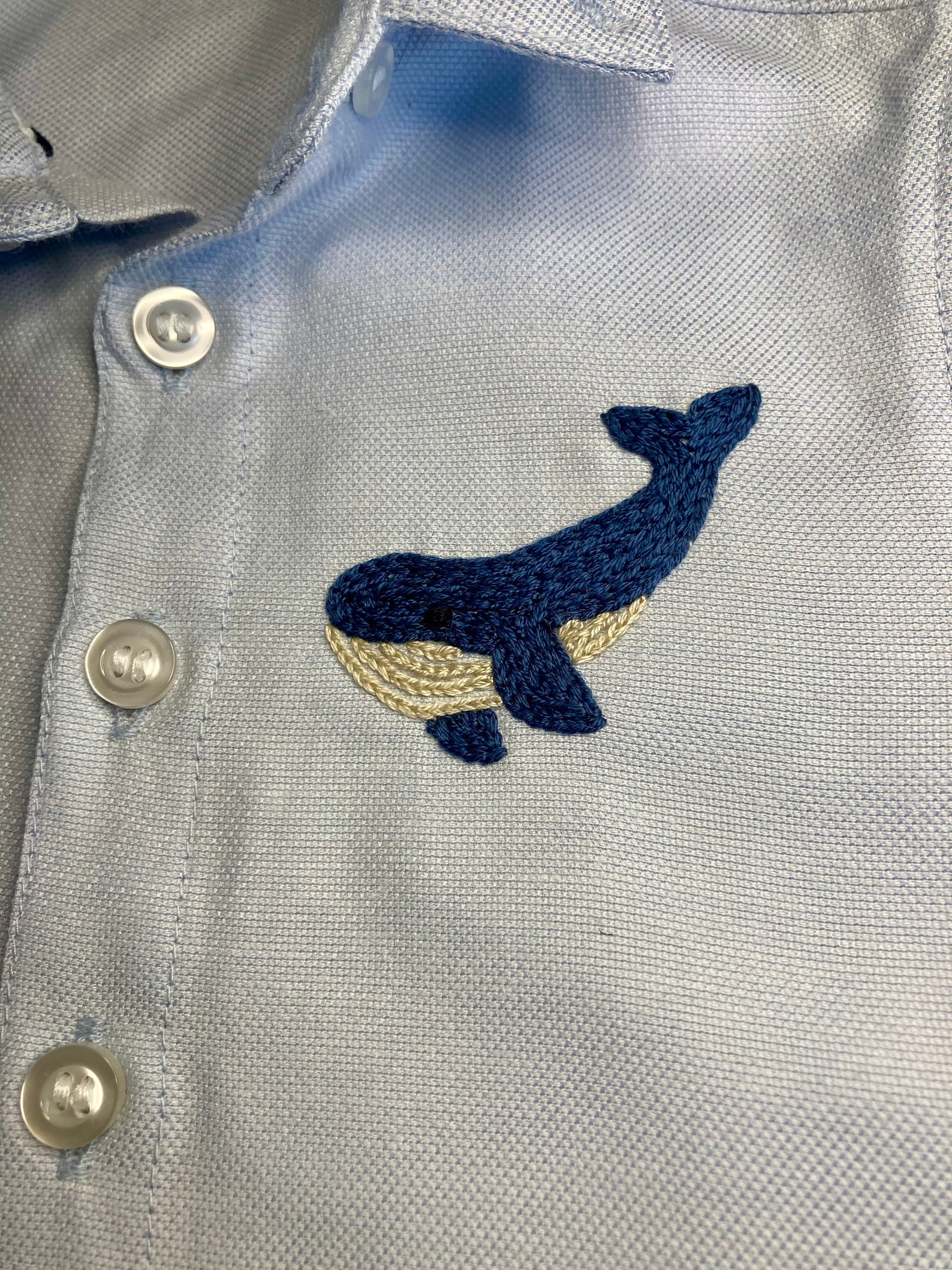 Hand Embroidered Whale on Button Down-baby Shirt | Upcycled Baby ...