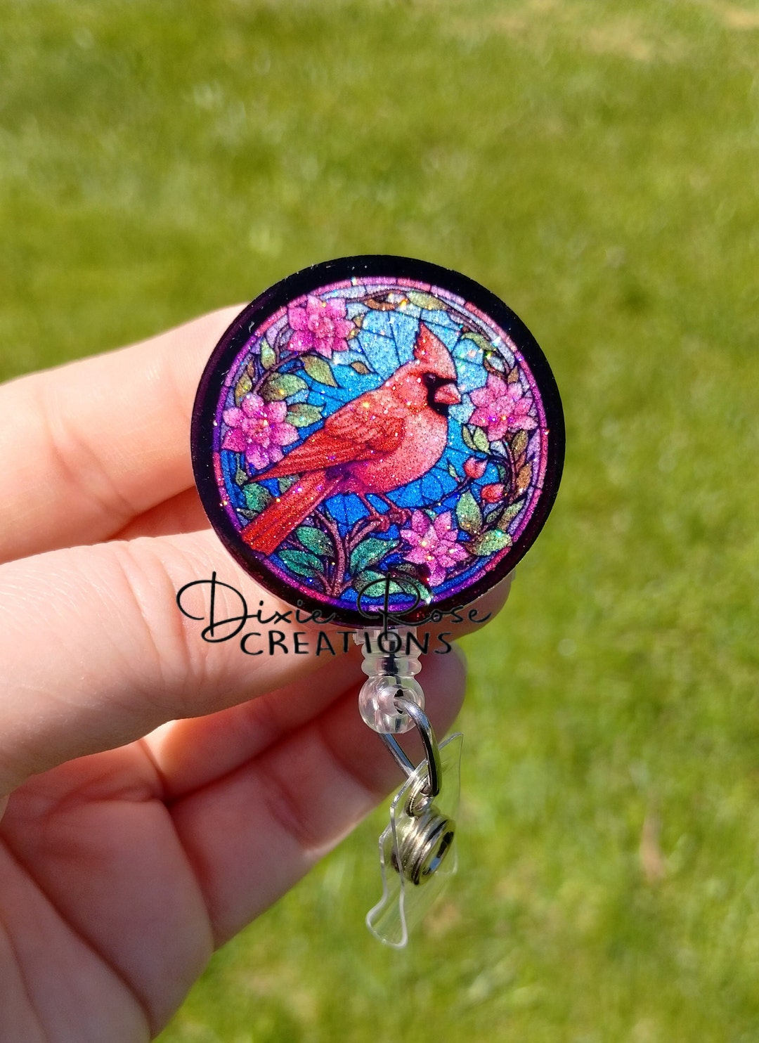 Cardinal Stained Glass Interchangeable Retractable Badge Reel - Etsy