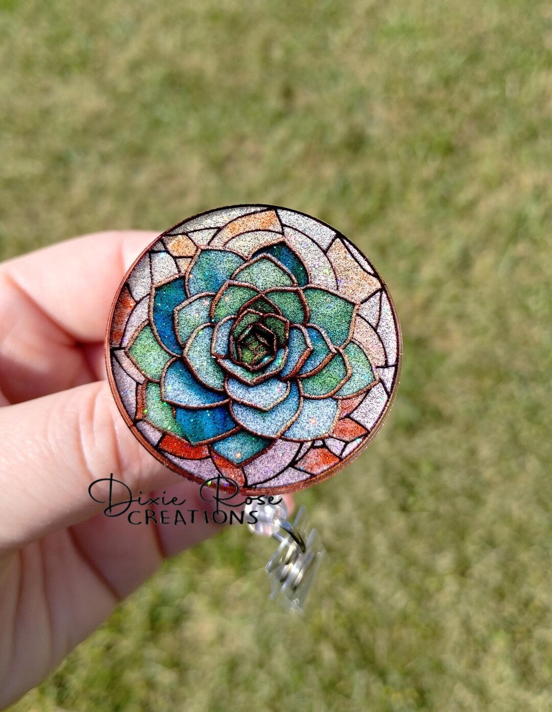 Succulent Stained Glass Interchangeable Retractable Badge Reel - Etsy