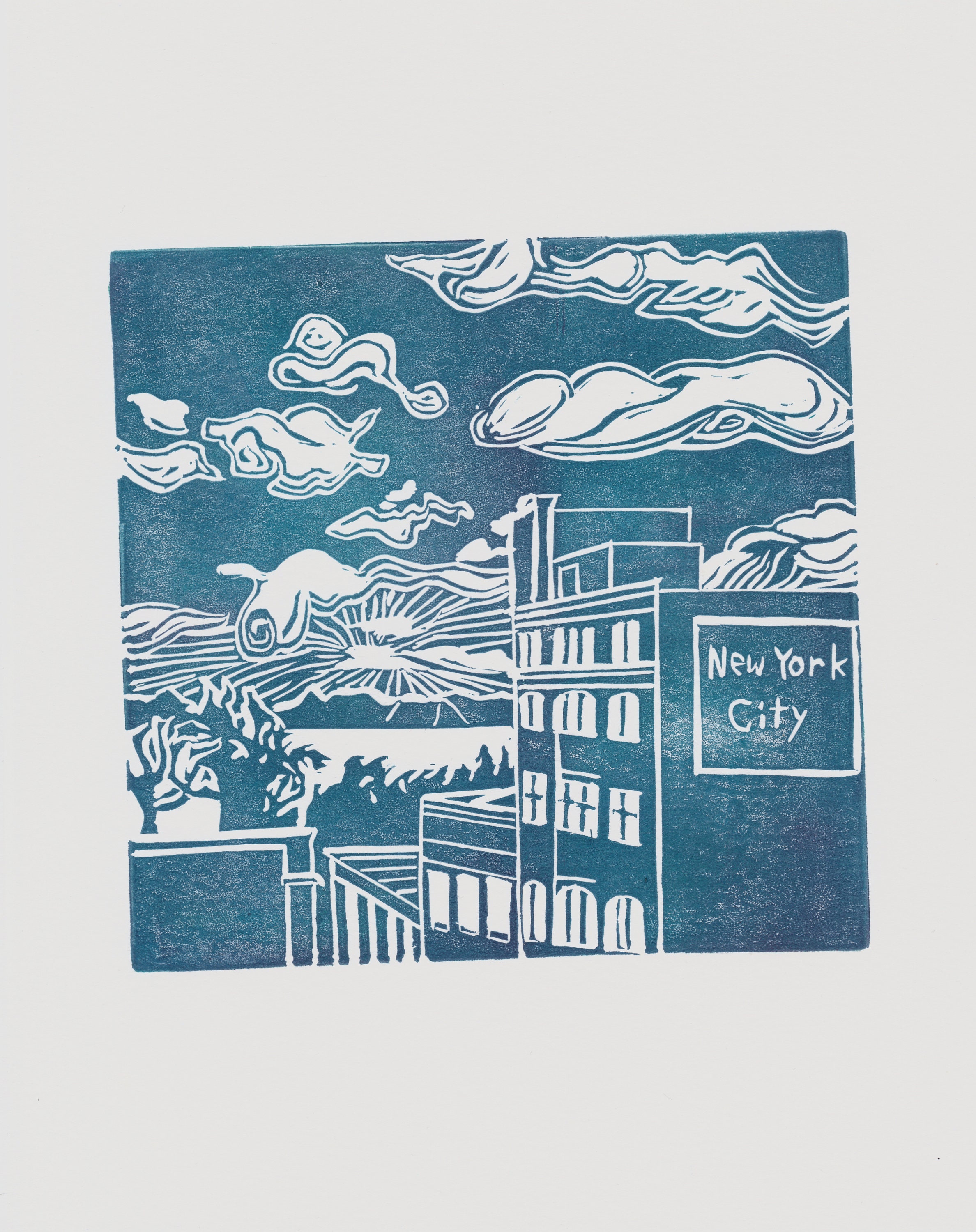 The High Line NYC Linocut Print. Sunset Cityscape Original Art Wall ...