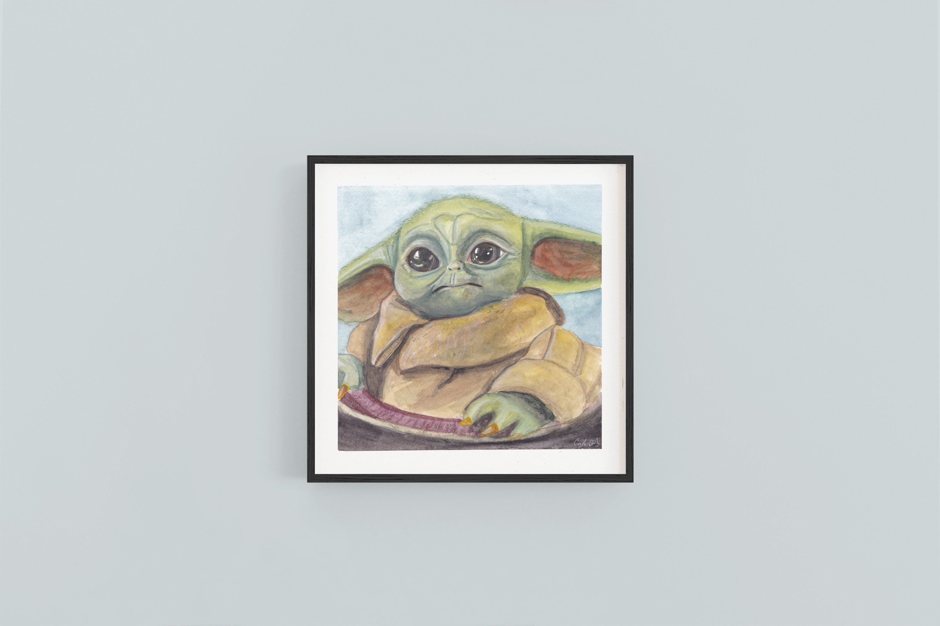 Baby Yoda Watercolor Art Print. Sad Cute Grogu From the - Etsy Singapore