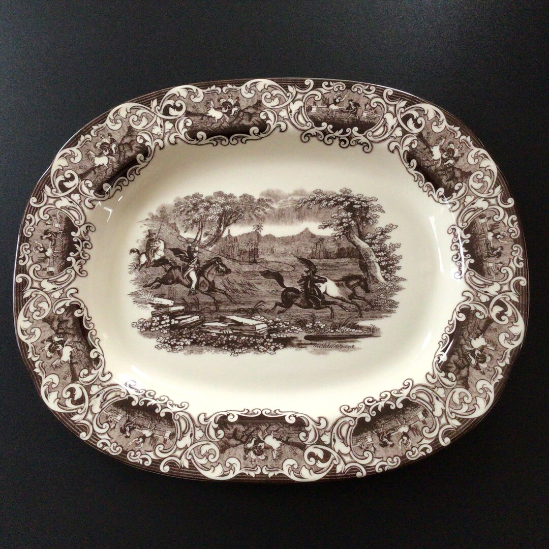 Equestrian Brown Transferware Platter by Twos Company 14 - Etsy