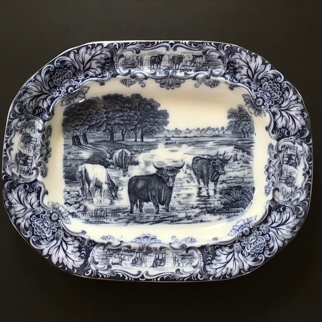 Antique Wedgwood “cows” Flow Blue Transferware Platter, England Circa ...