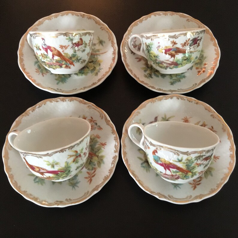 Andrea Sadek exotic Birds Tea/coffee Cup & Saucer Set of 4/chinoiserie ...