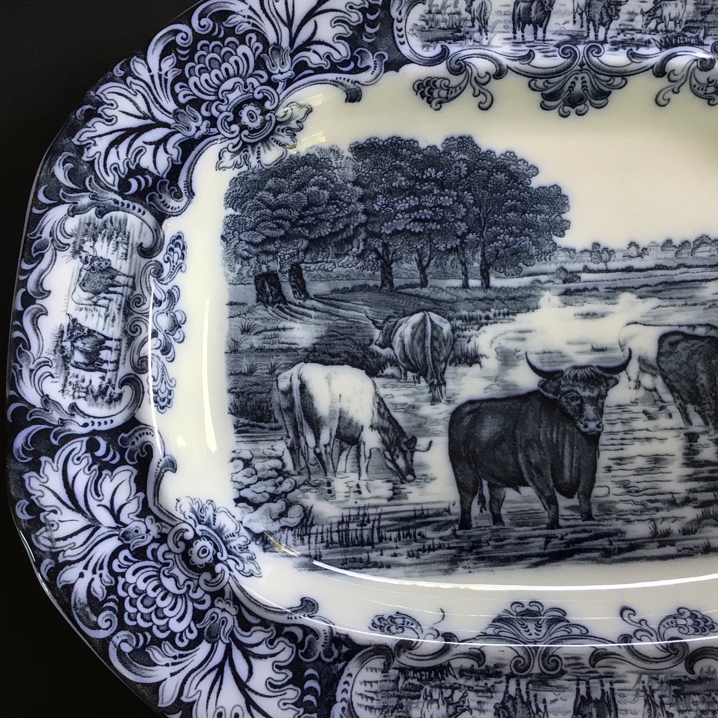 Antique Wedgwood cows Flow Blue Transferware Platter, England Circa ...