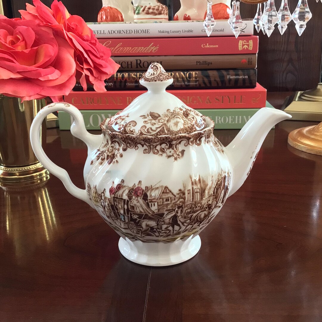 Rare Johnson Bros. Mini Teapot Brown Transferware Coaching Scenes ...