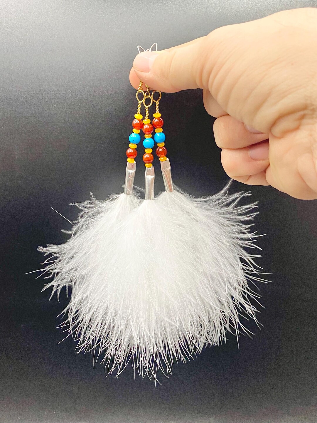 3 Piece Plume Feather Fluff Ornaments. Powwow Regalia. Imitation Eagle ...