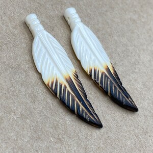 2 Pc. Bone Carved Feather Pendants. Real Bone Eagle Feathers. Powwow ...