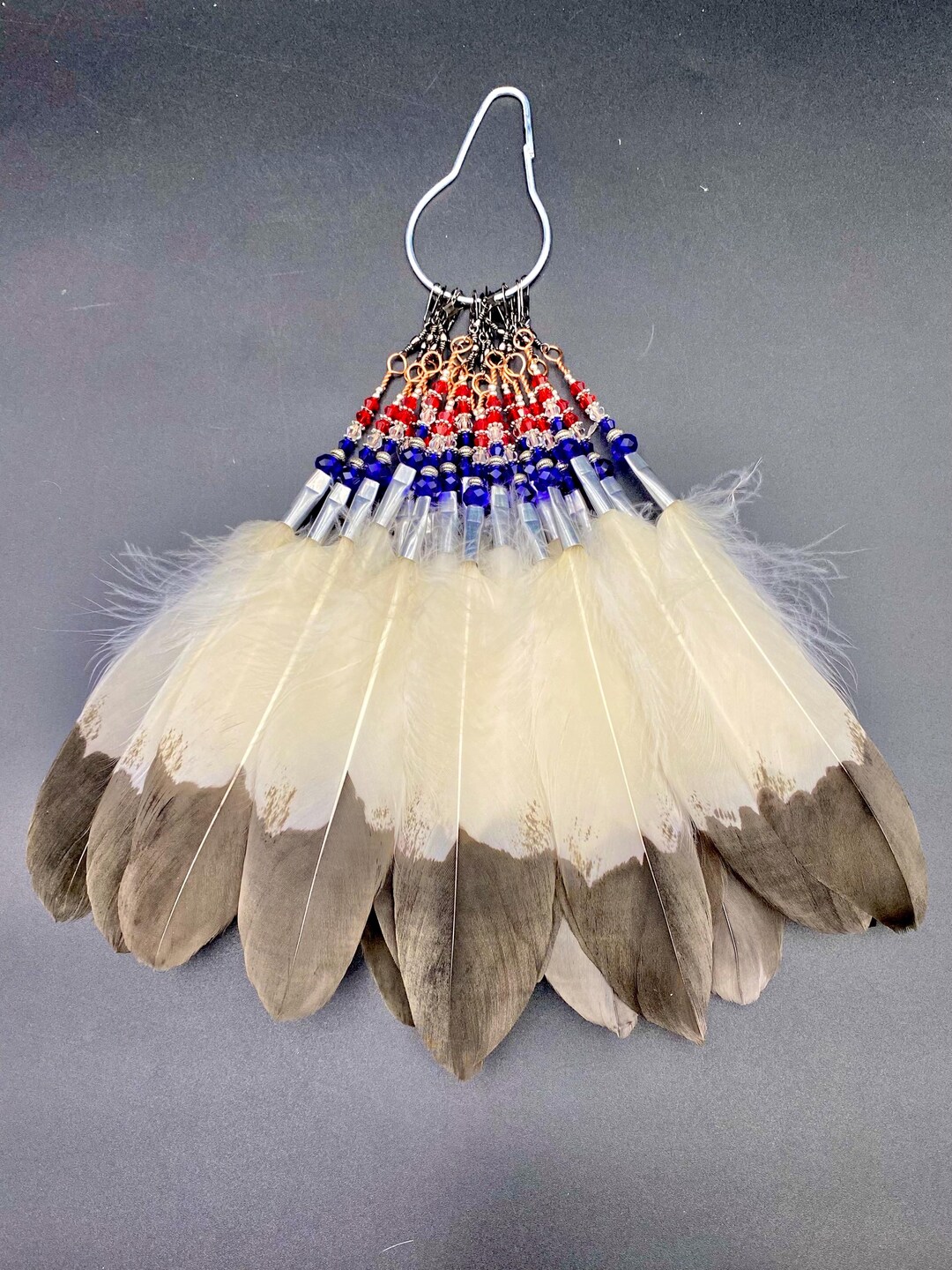 Single Mini Eagle Covert Feather With Gemstone Beads. Powwow Regalia ...