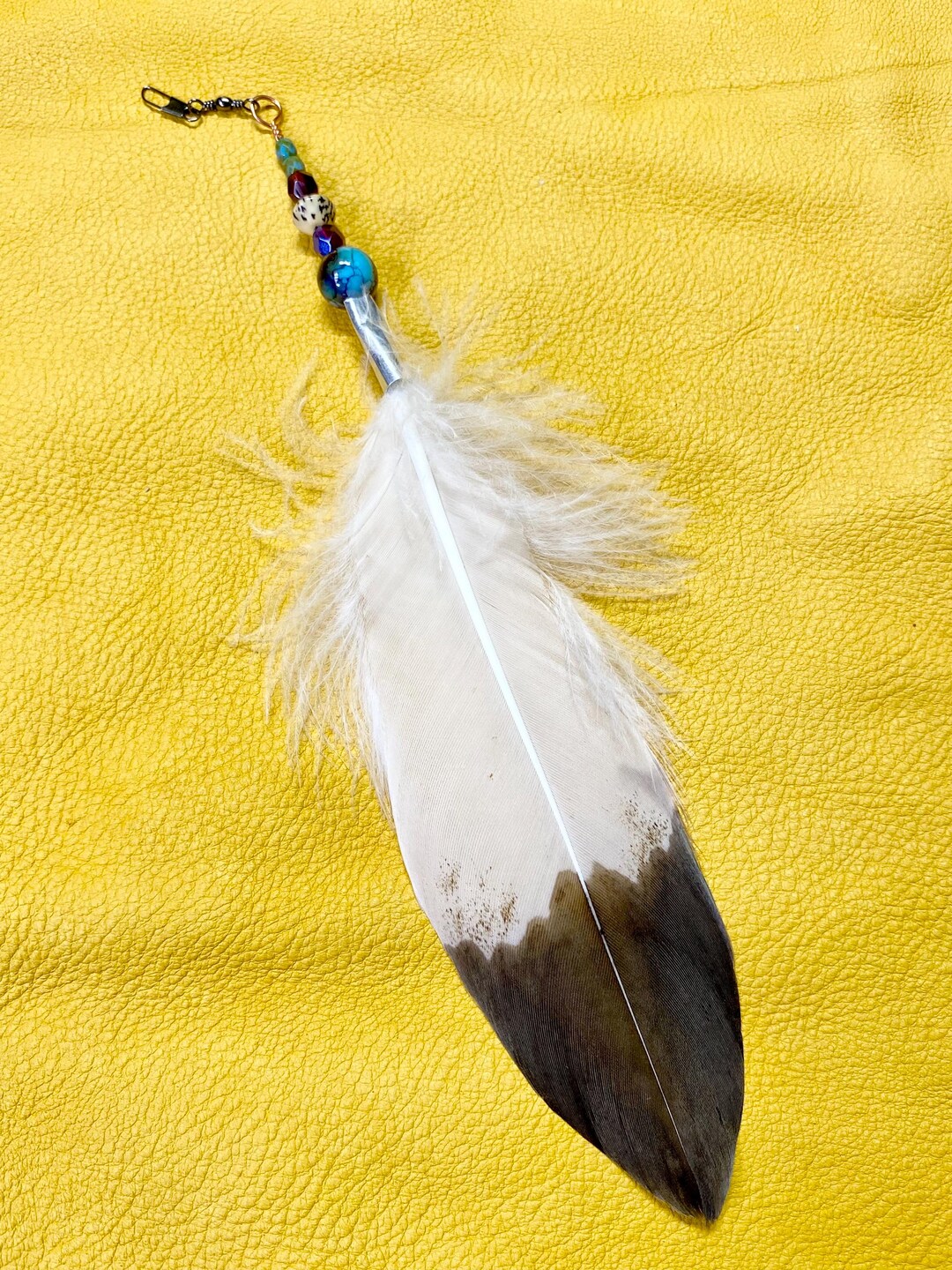 Mini Eagle Covert Feather With Gemstone Beads. Powwow Regalia ...