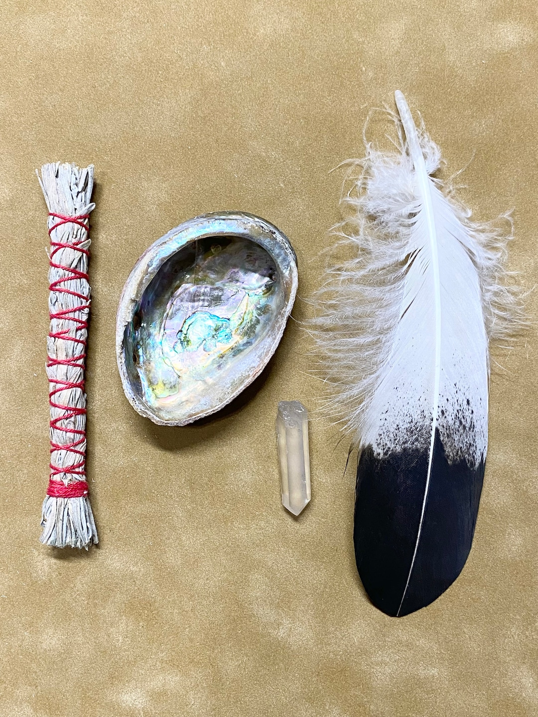 Smudge Kit, Sage, Abalone Shell, Crystal, Imitation Eagle Feather ...