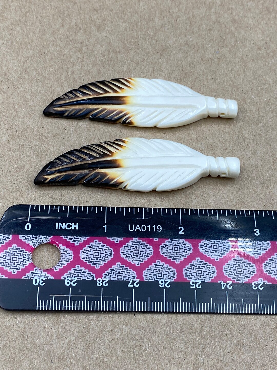 2 Pc. Bone Carved Feather Pendants. Real Bone Eagle Feathers. Powwow ...