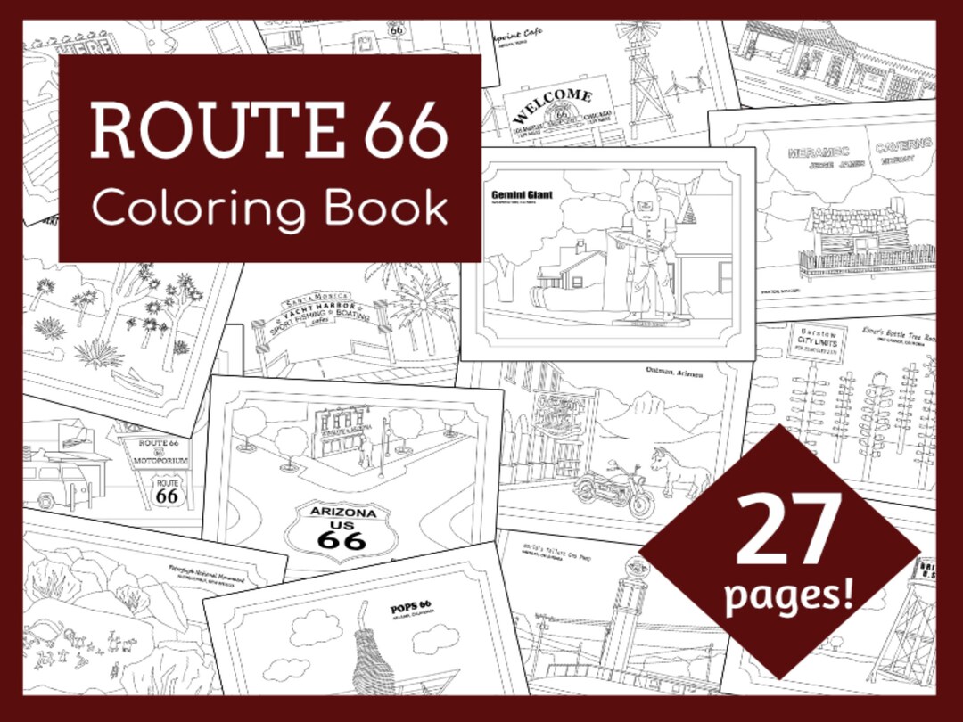 Route 66 Printable Coloring Book | 27 Coloring Pages | Instant Download ...
