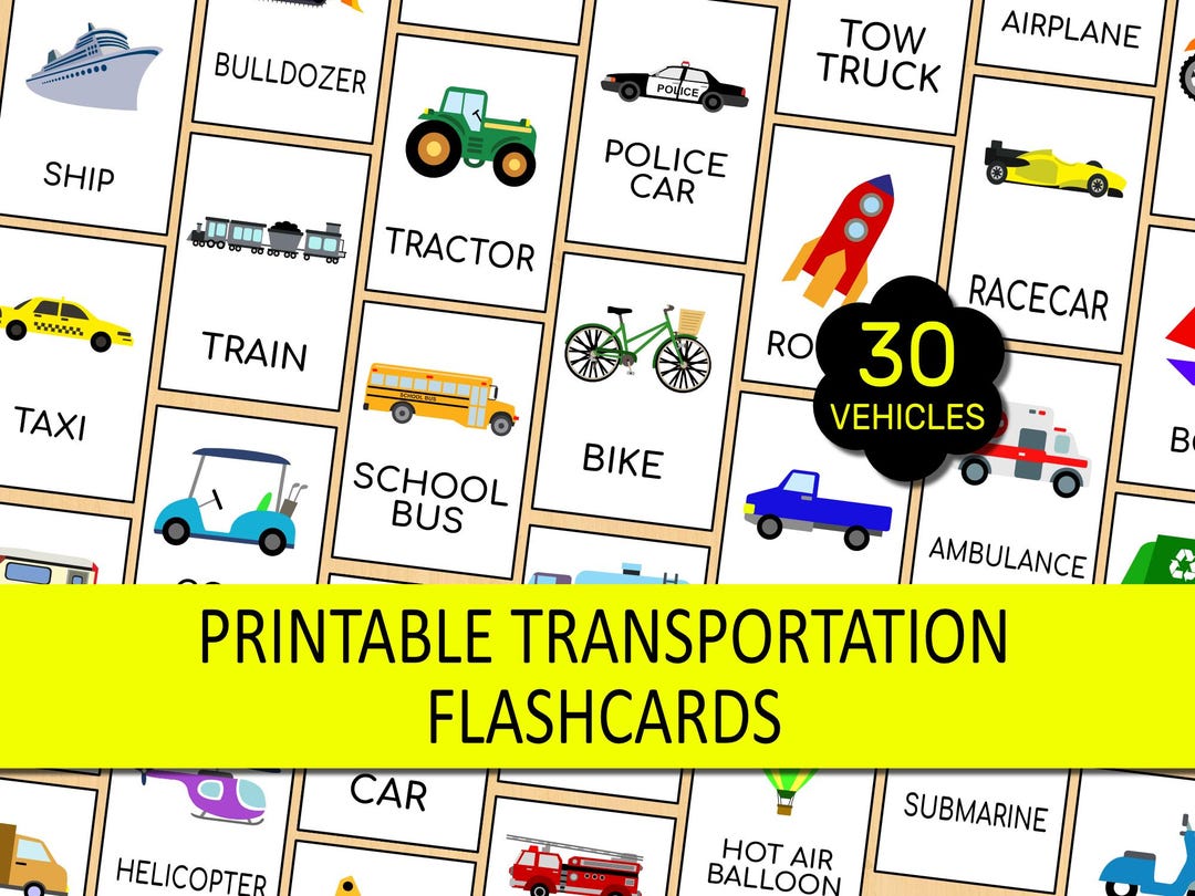 Transportation Flashcards | 30 Vehicles | Toddlers and Children ...