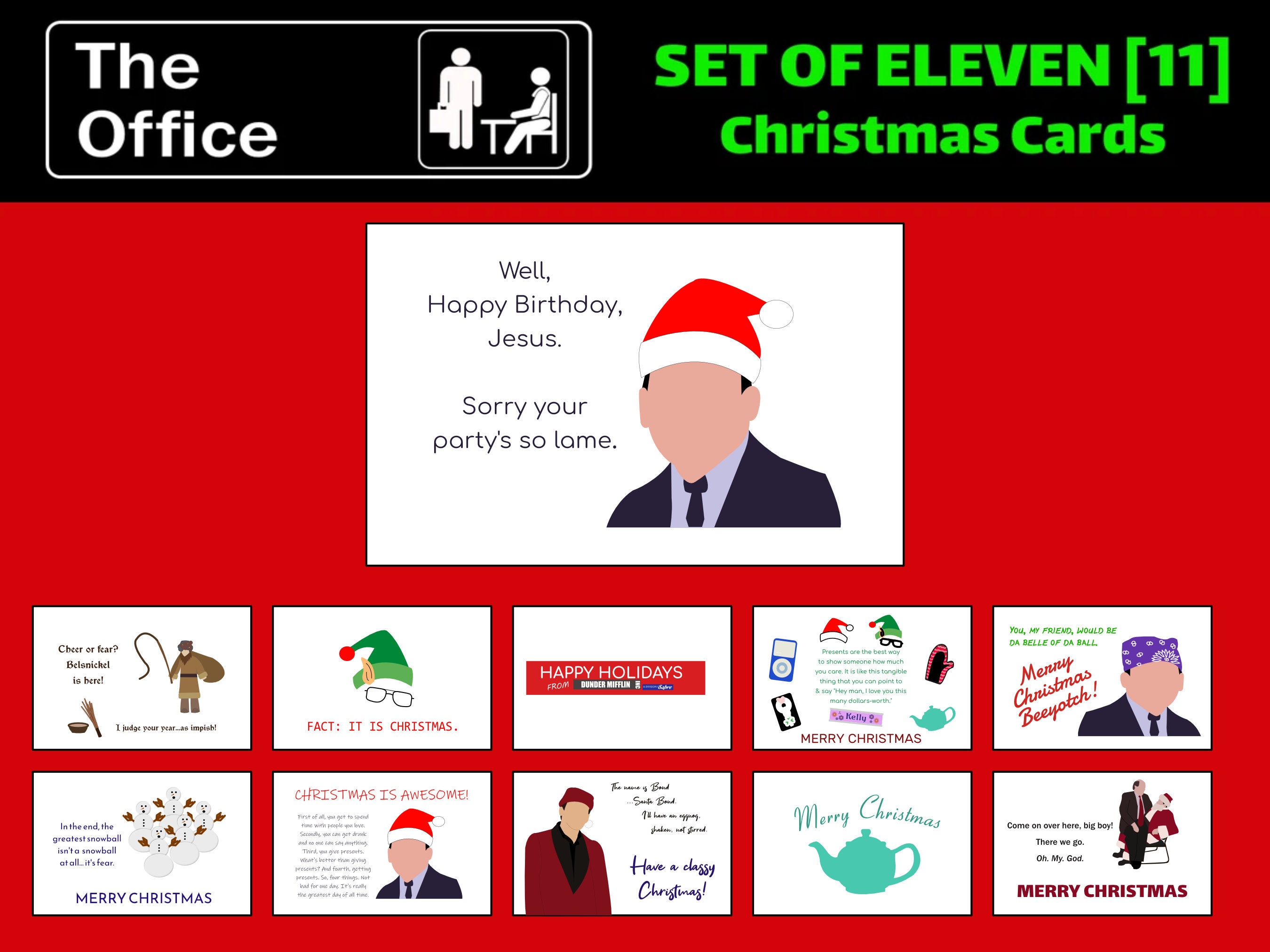 The Office Christmas Cards | Set of 11 Printable Cards | Blank Inside ...