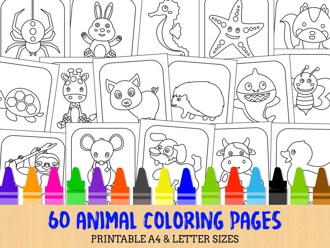 60 Simple Animal Coloring Pages | Instant PDF Download File | 11"x8.5 ...