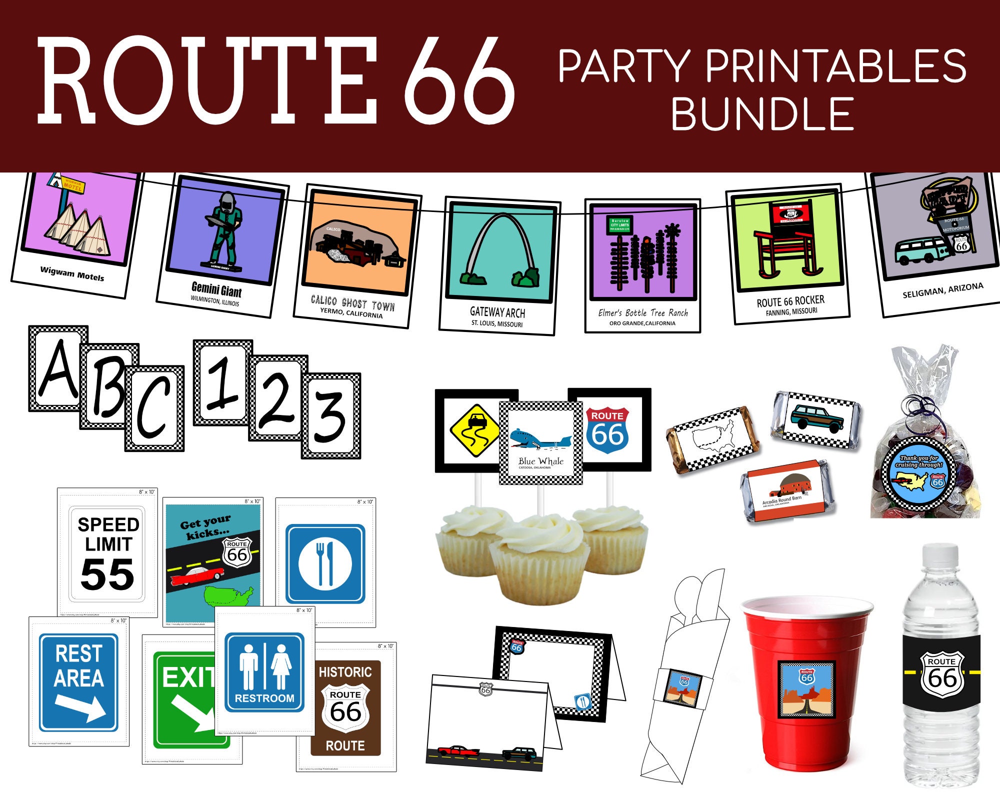 Route 66 Party Pack Printables Bundle | Digital Files Only | Instant ...