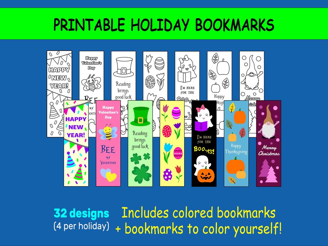 Printable Holiday Bookmarks | 32 Designs | Instant PDF Download | Color ...