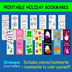 Printable Holiday Bookmarks | 32 Designs | Instant PDF Download | Color ...