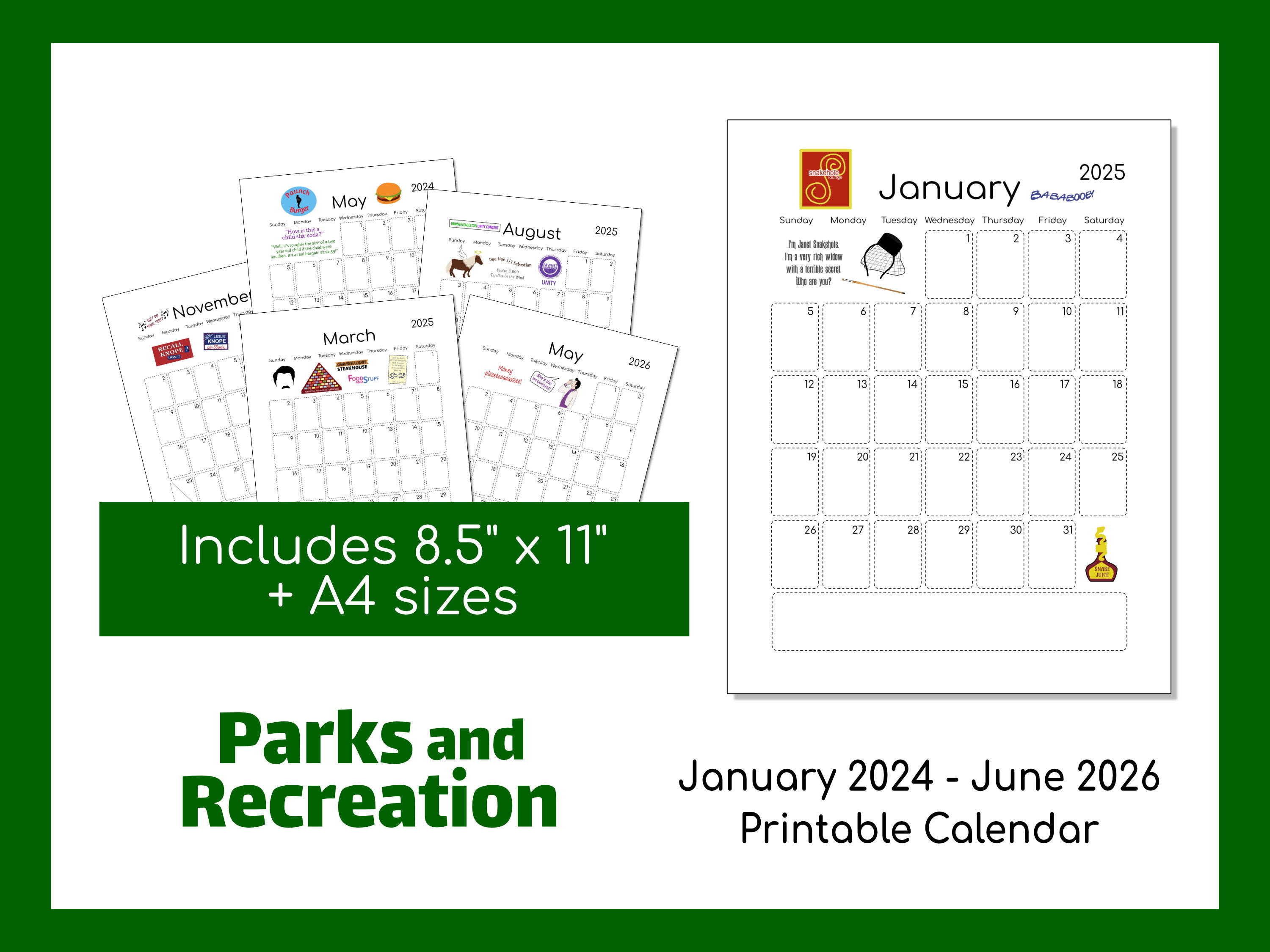 Parks & Recreation Printable Calendar | January 2024 - June 2026 ...