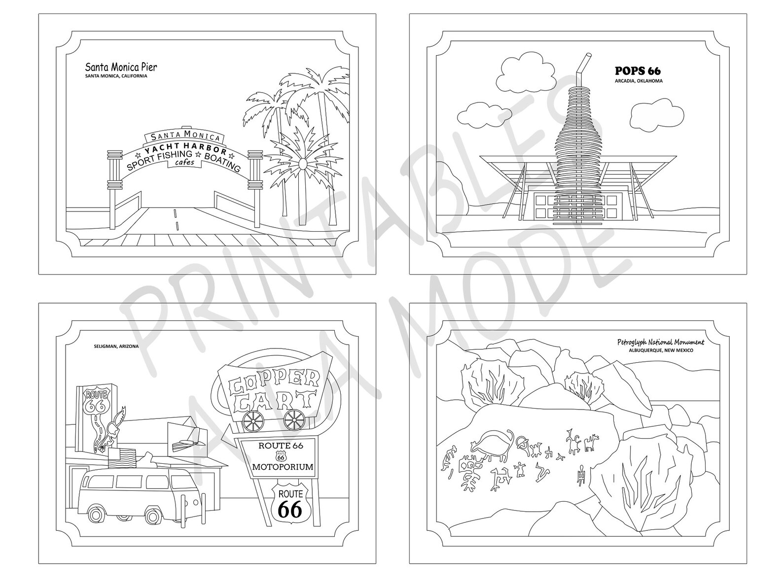Route 66 Printable Coloring Book | 27 Coloring Pages | Instant Download ...