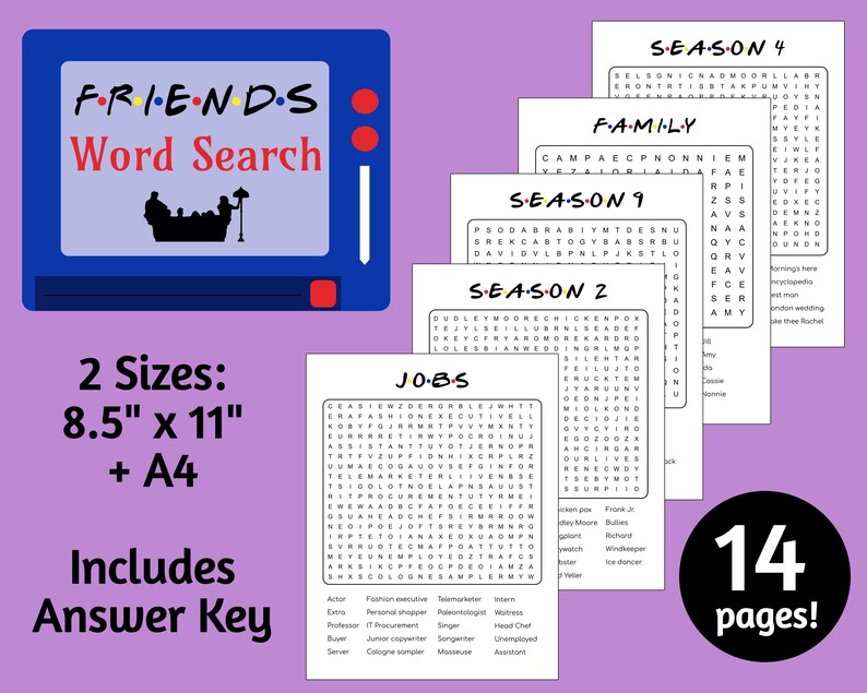 Friends Word Search 14 Puzzles Printable PDF File Only Instant Download ...