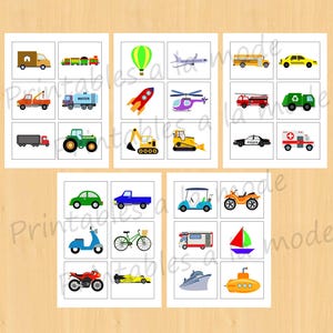 Printable Matching Transportation Game | 30 Vehicles | Classroom ...