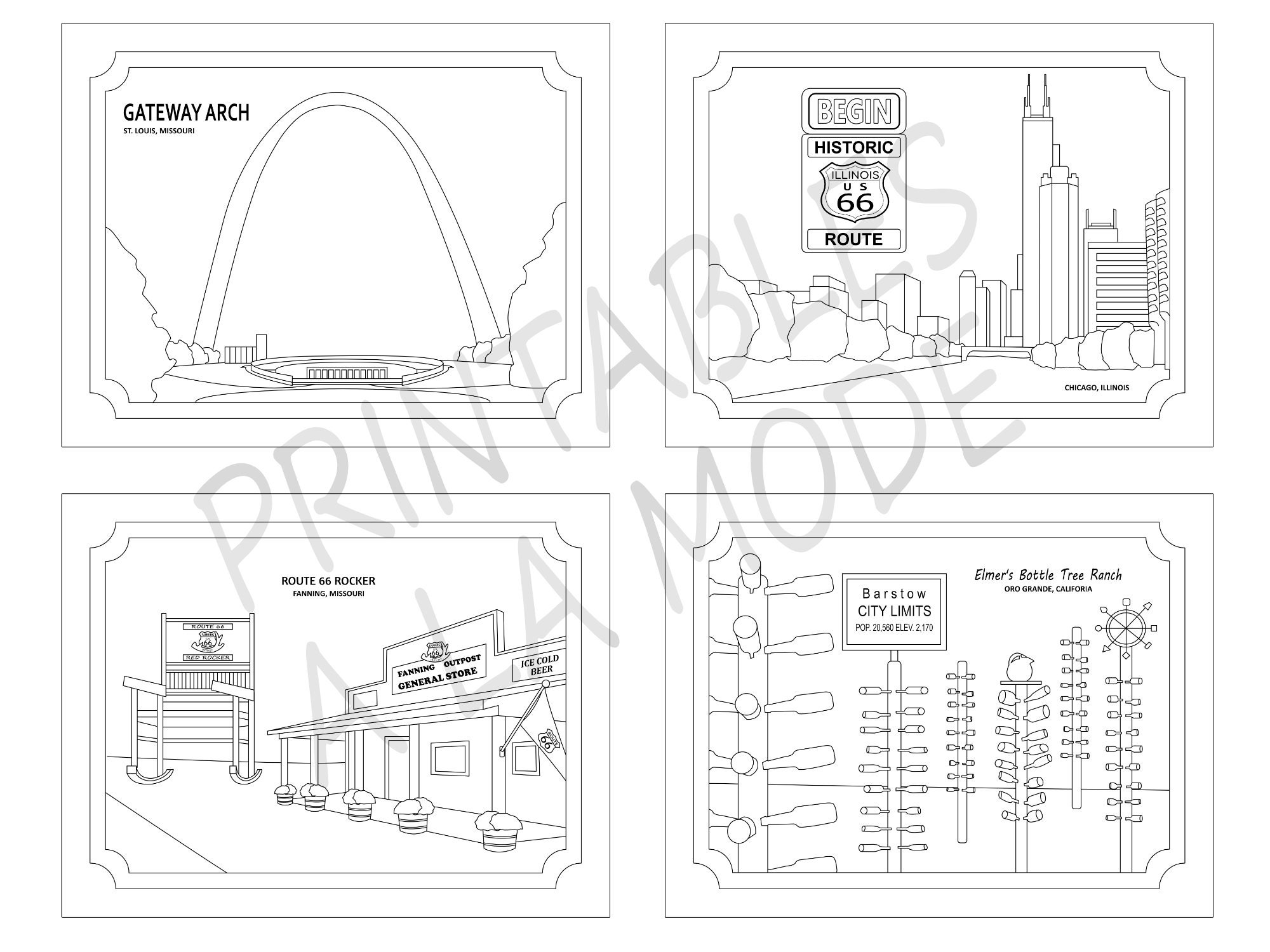 Route 66 Printable Coloring Book 27 Coloring Pages Instant Download PDF ...