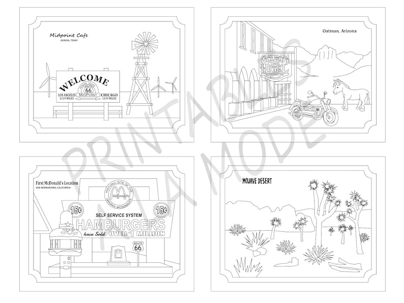 Route 66 Printable Coloring Book | 27 Coloring Pages | Instant Download ...