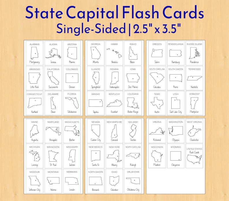 USA States and Capitals | Minimalist Quiz Worksheets, Flash Cards ...