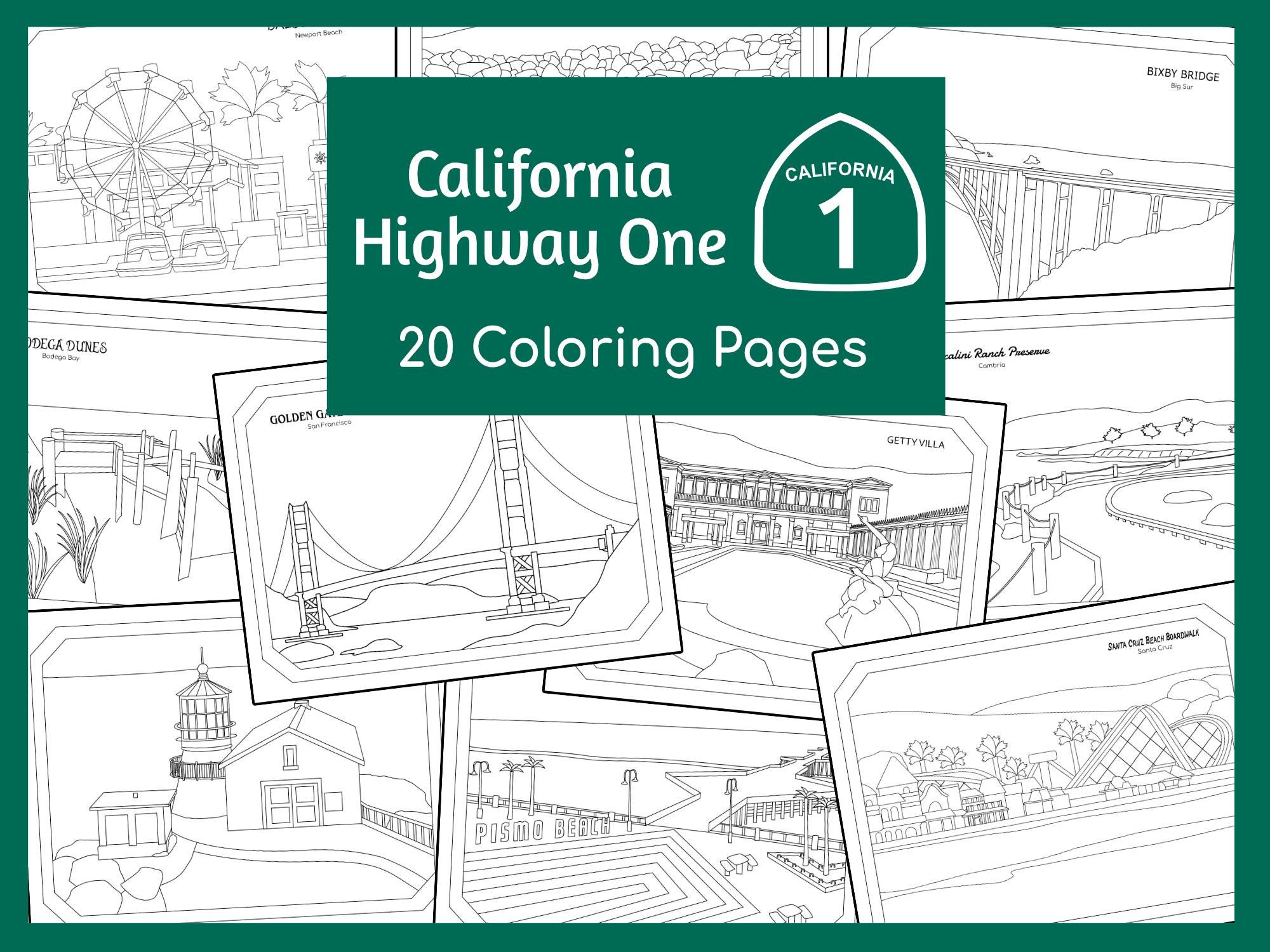 California Highway 1 Coloring Pages | SR 1 / Pacific Coast Highway | 20 ...