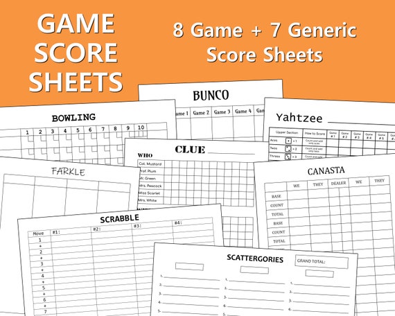 Game Score Card Refills Set of 15 Printable PDF File Only - Etsy