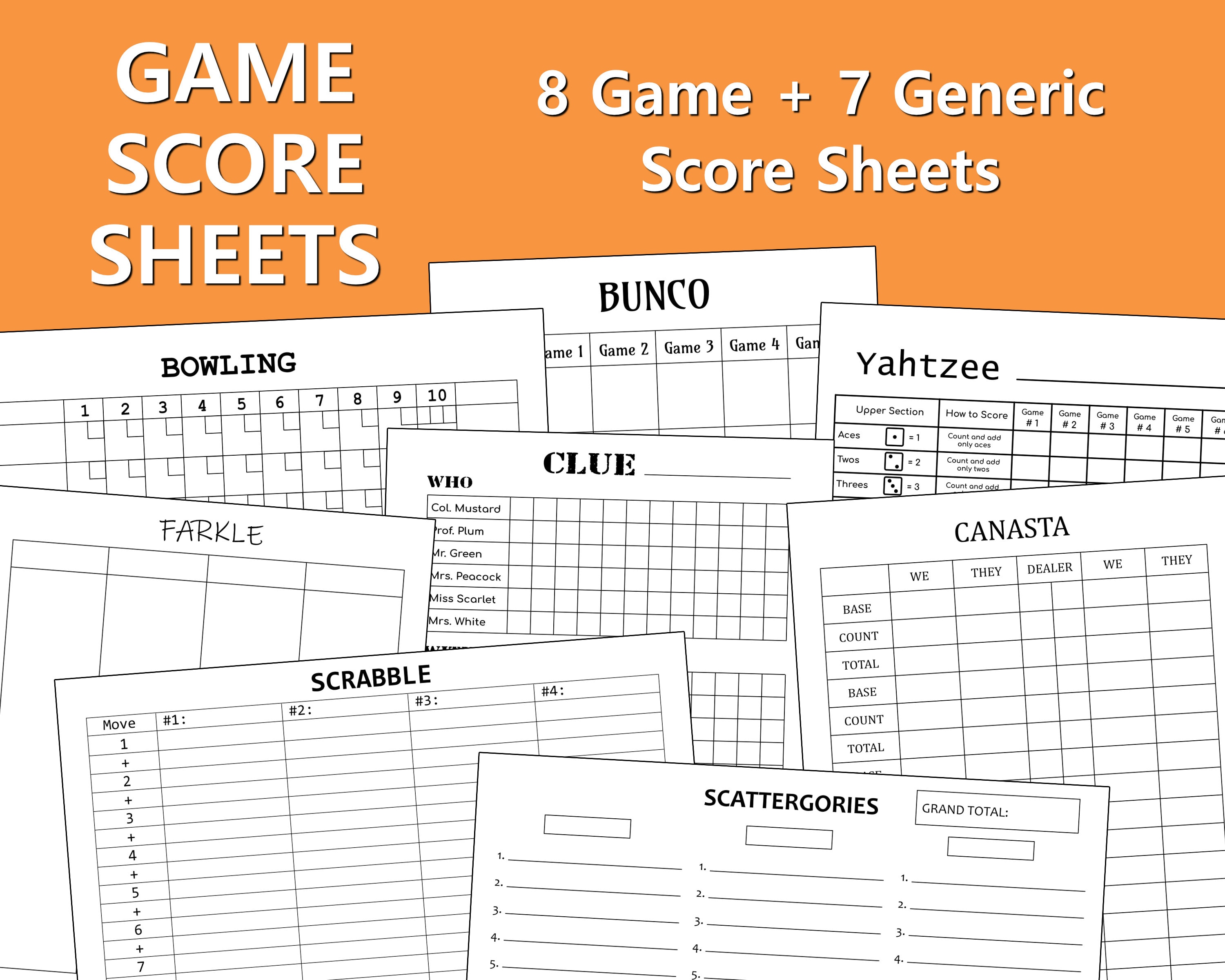 Game Score Card Refills | Set of 15 | Printable PDF File Only | Instant ...